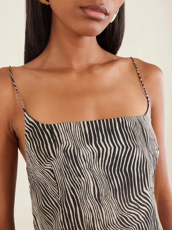ST. AGNI Savannah Zebra-print Silk-blend Cami - Brown