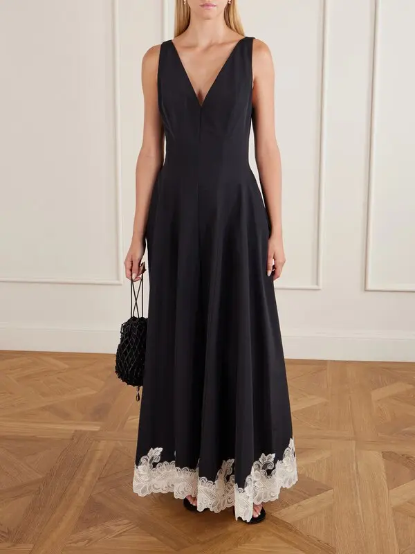 Simkhai Mira Lace-trimmed Cotton-blend Faille Maxi Dress