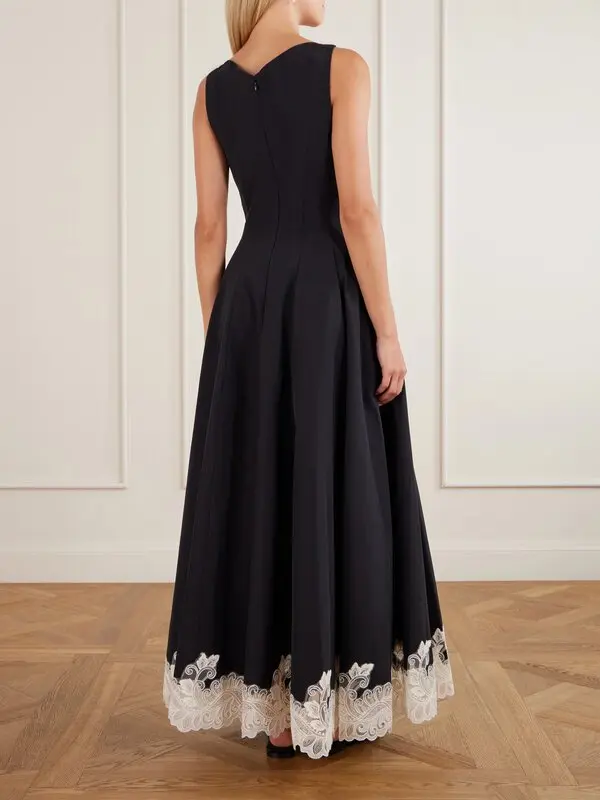 Simkhai Mira Lace-trimmed Cotton-blend Faille Maxi Dress