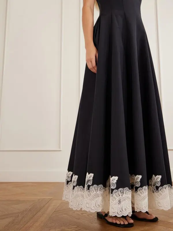 Simkhai Mira Lace-trimmed Cotton-blend Faille Maxi Dress