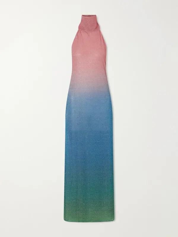 Oseree Lumière Candy Ombrè Metallic Stretch-knit Halterneck Maxi Dress - Multi