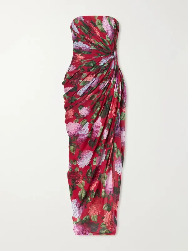 Carolina Herrera Floral-print Gathered Silk-chiffon Gown - Multi
