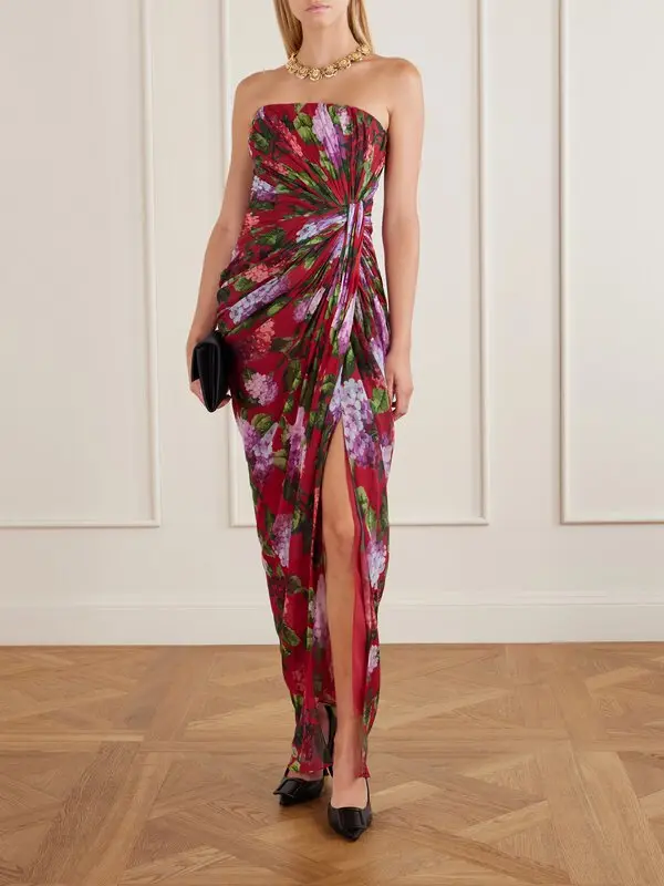 Carolina Herrera Floral Print Gathered Silk-chiffon Gown - Multi