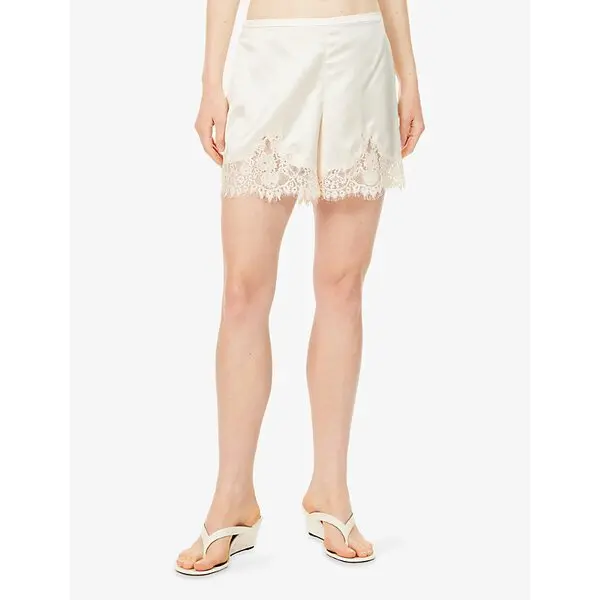 REFORMATION Lace-trimmed Satin Shorts - Almond