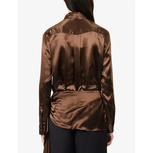 ABADIA Long-sleeve Classic-collar Satin Shirt With Bodysuit