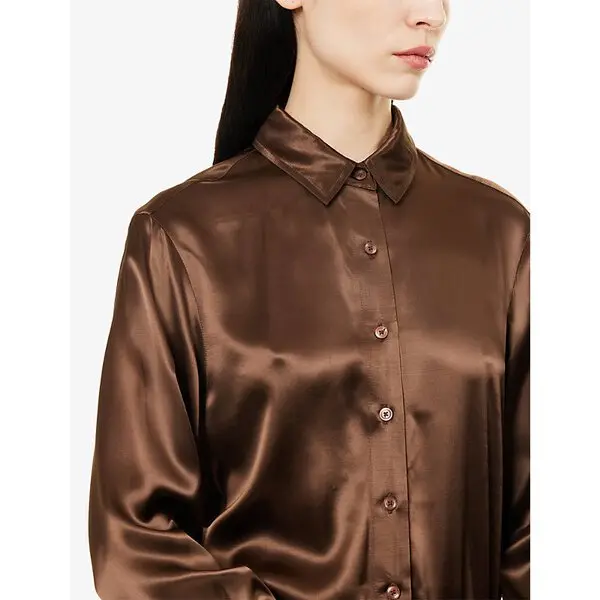 ABADIA Long-sleeve Classic-collar Satin Shirt With Bodysuit