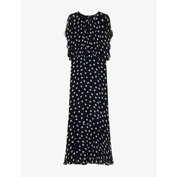 Whistles Polka Dot Chiffon Midi Dress - Blue