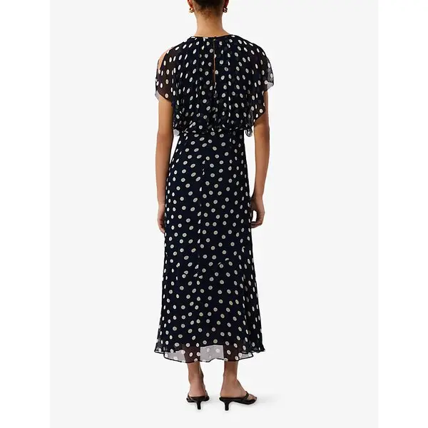 Whistles Polka Dot Chiffon Midi Dress - Blue