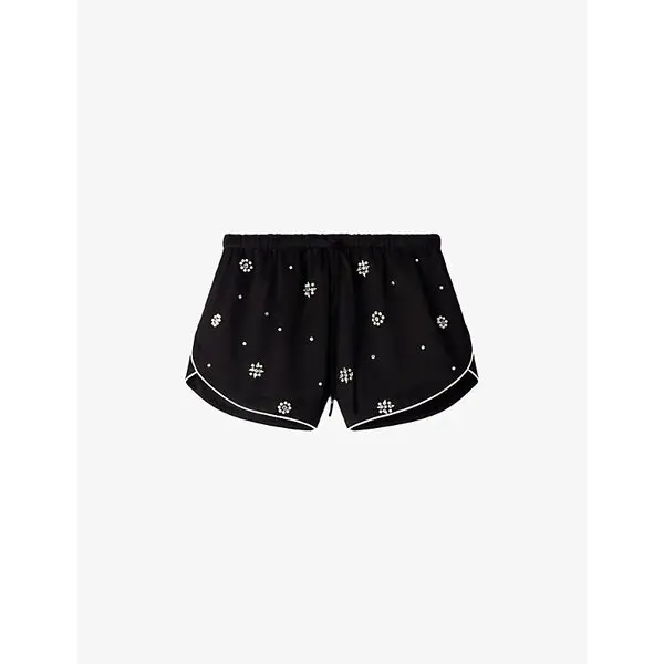 Sandro Elasticated-waist Beaded Woven Shorts - Black