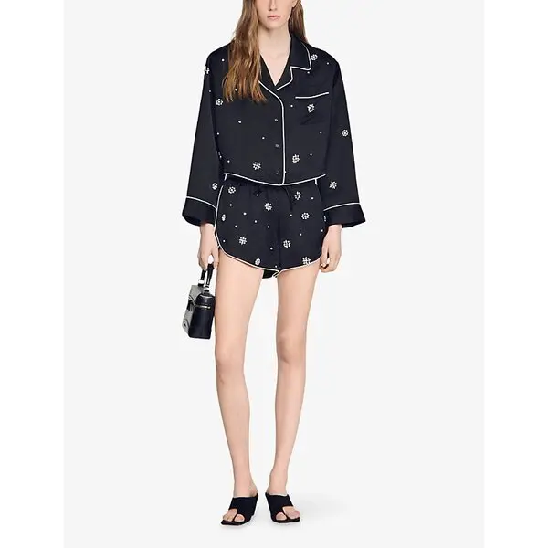 Sandro Elasticated-waist Beaded Woven Shorts