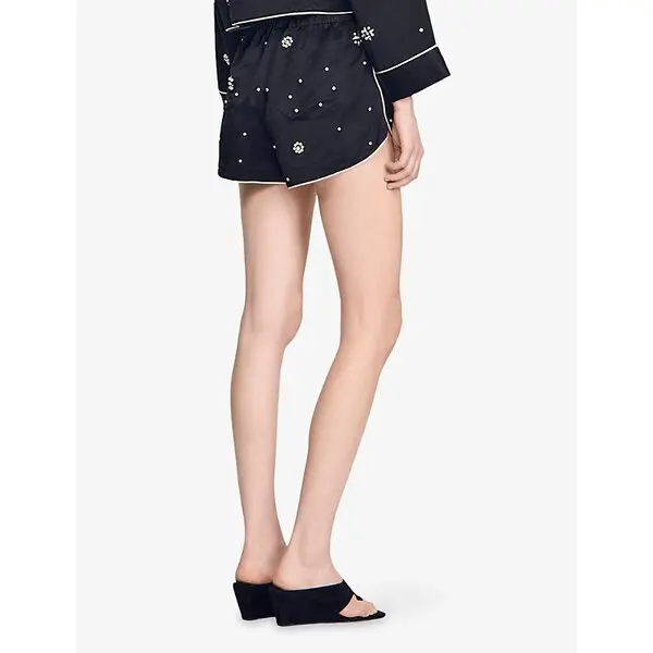 Sandro Elasticated-waist Beaded Woven Shorts
