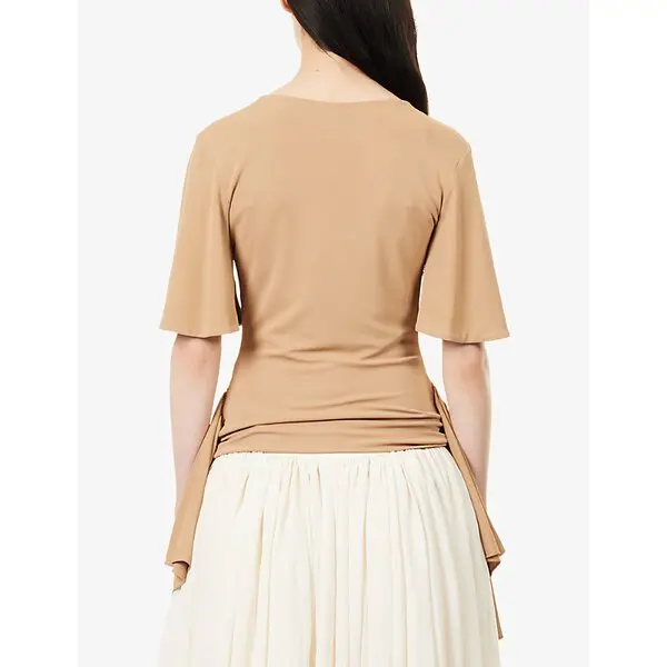 ABADIA Ruched Frill Stretch-woven T-shirt