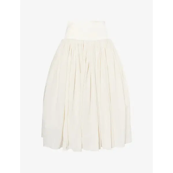 ABADIA Fitted-waist Waterfall Woven Maxi Skirt - Cream