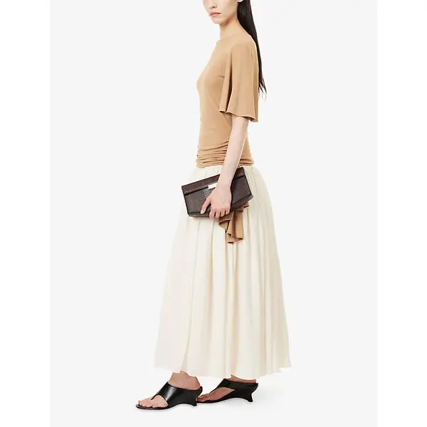 ABADIA Fitted-waist Waterfall Woven Maxi Skirt