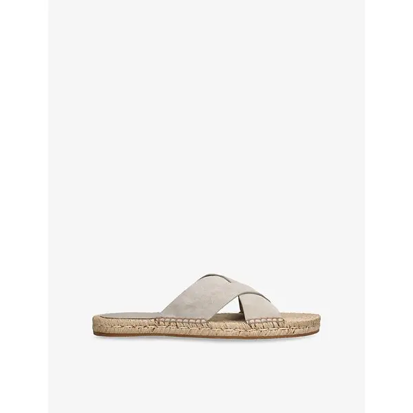 Zegna Cross-over Suede Espadrille Flat Sandals - Grey