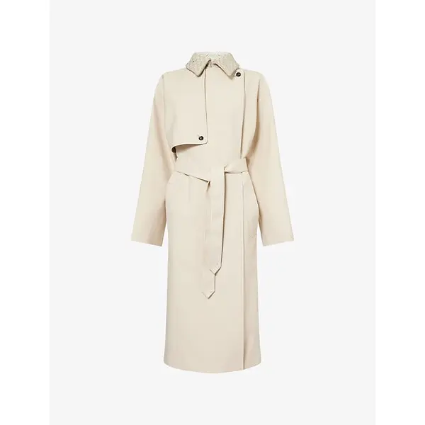 Bottega Veneta Pinstripe Oversize Wool-blend Trench Coat - Beige/light Blue
