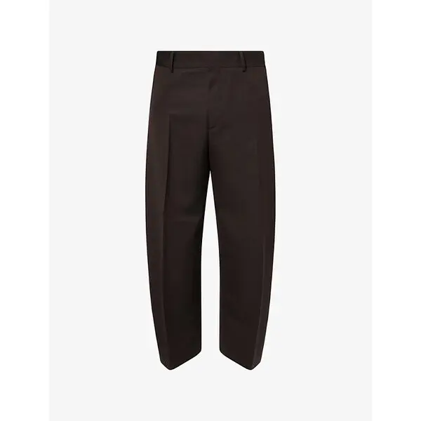 Studio Nicholson Fume Curved-leg Cotton-blend Trousers - Coffee