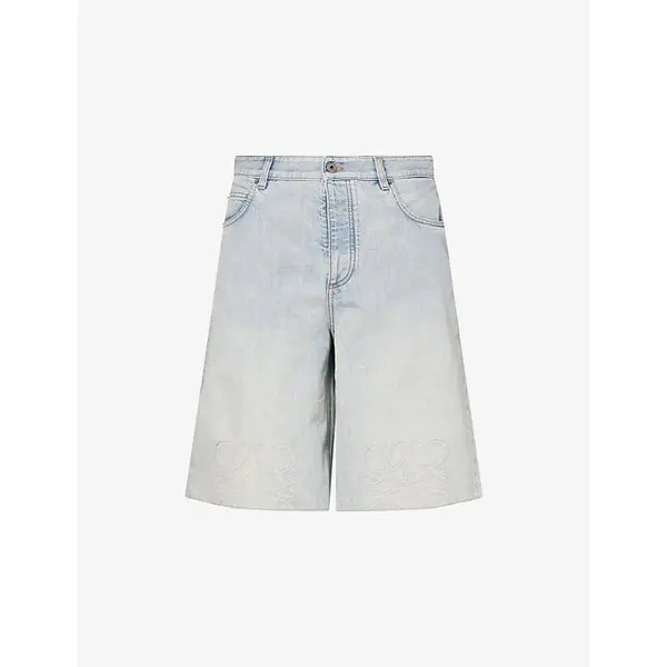 Loewe Anagram-embroidered Denim Shorts - Washed Blue