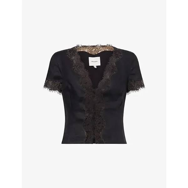 REFORMATION Brynn Lace-trim Linen Top - Black
