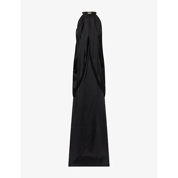 Stella McCartney High-neck Draped Satin Gown - Black