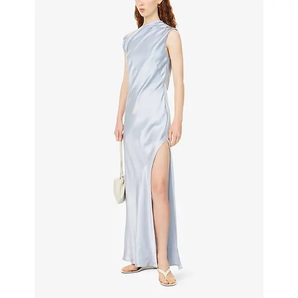 REFORMATION Asymmetrical Off-shoulder Silk Maxi Dress