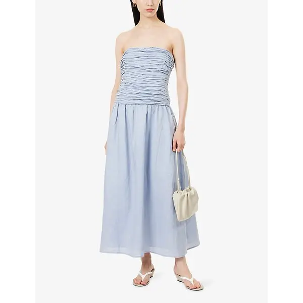 Dissh Aubriella Strapless Linen Midi Dress
