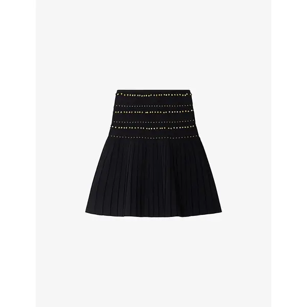 Sandro Stud-embellished Flared Knitted Mini Skirt - Black