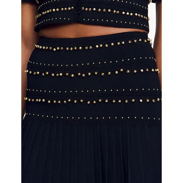 Sandro Stud-embellished Flared Knitted Mini Skirt
