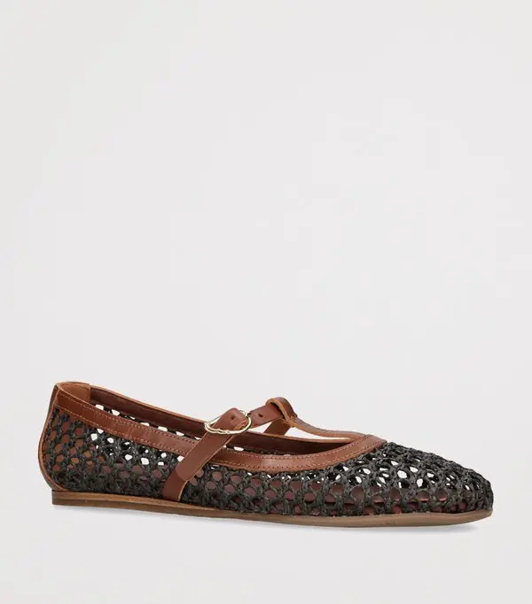 ANCIENT GREEK SANDALS Leather-raffia Aerati Ballet Flats - Brown