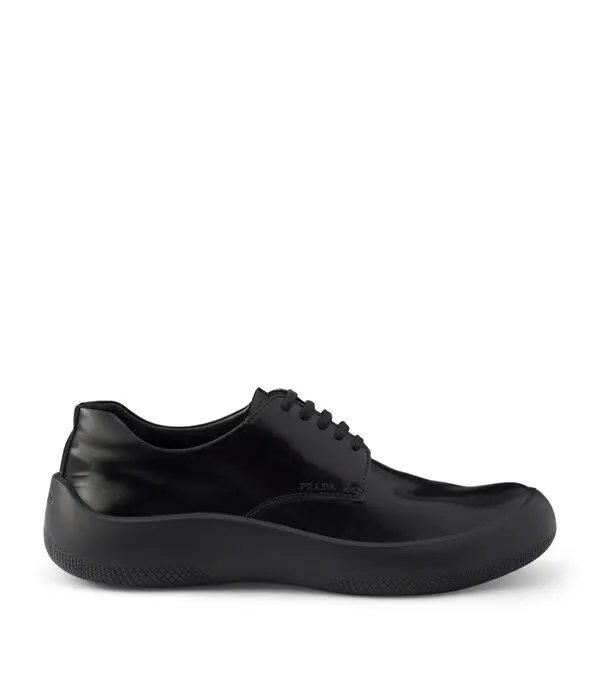 Prada Leather Logo Derby Shoes - Black