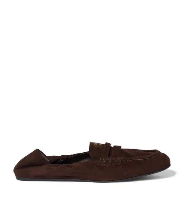 Miu Miu Suede Ruched Loafers - Brown