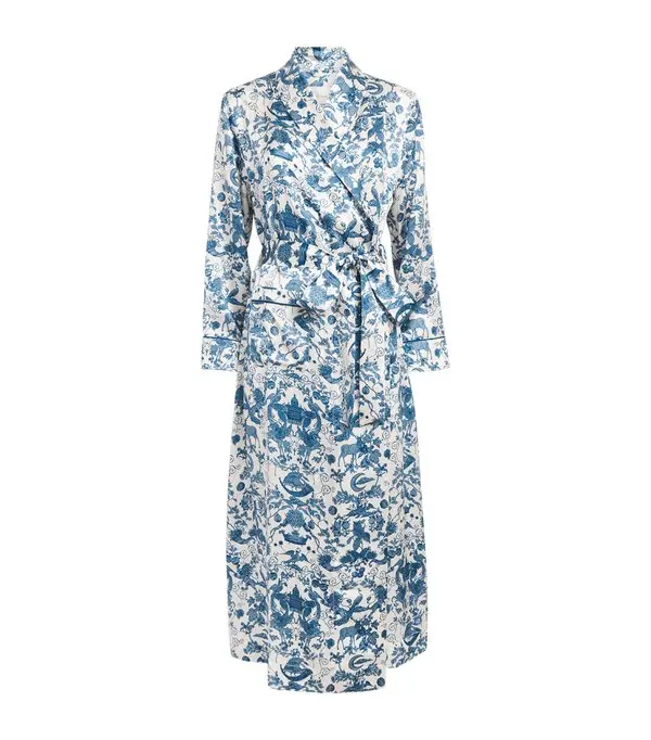 Harrods Silk Menagerie Night Robe - Blue