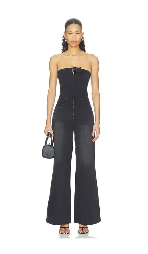 ONETEASPOON Dark Angel Strapless Wide Leg Denim Jumpsuit In . Also - Black
