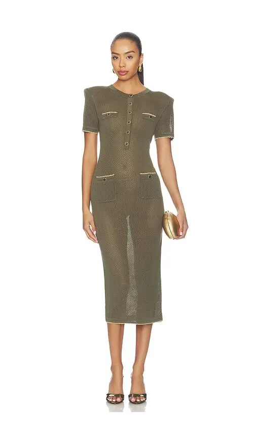 L'Agence Mel Short Sleeve Open Stitch Midi Dress In . Also - Green