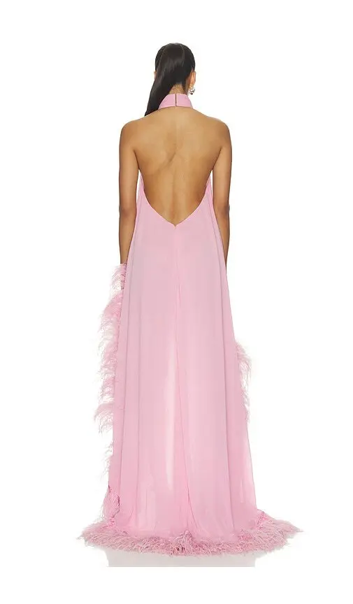 BRONX BANCO Madeline Feather Trim Halterneck Gown