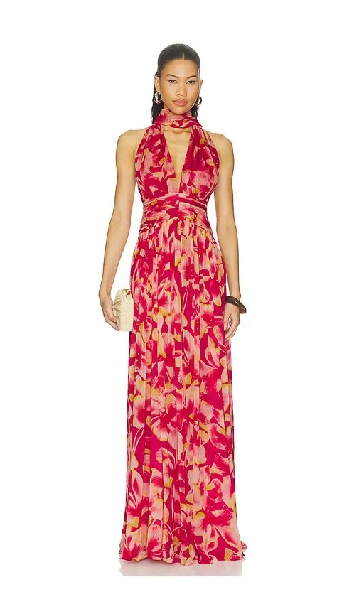 Rococo Sand Ruched Sash Maxi Dress In . Also - Red