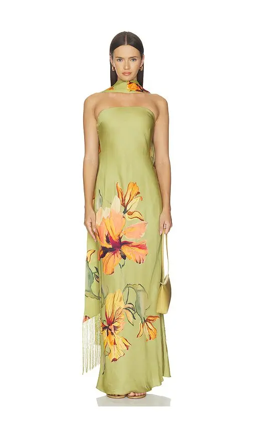 Rococo Sand Strapless Maxi Dress With Fringe Sash In . Also - Olive