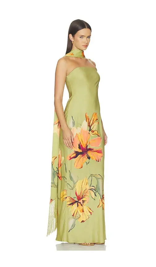 Rococo Sand Strapless Maxi Dress With Fringe Sash In . Also