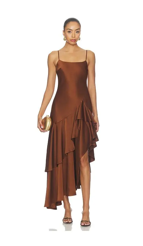 Susana Monaco Double Ruffle High Low Dress In . Also - Brown