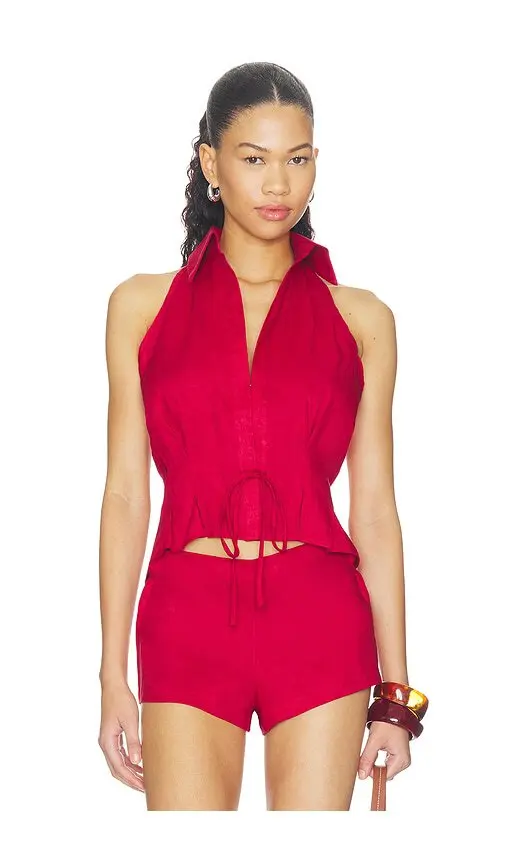 AEXAE Linen Sweetheart Top In . Also - Red