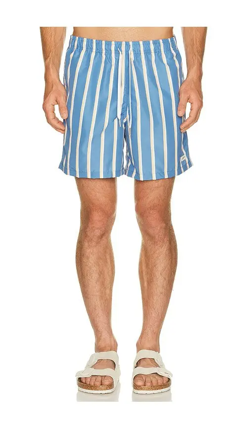 BATHER Fine Stripe Swim Trunk In . Also - Blue