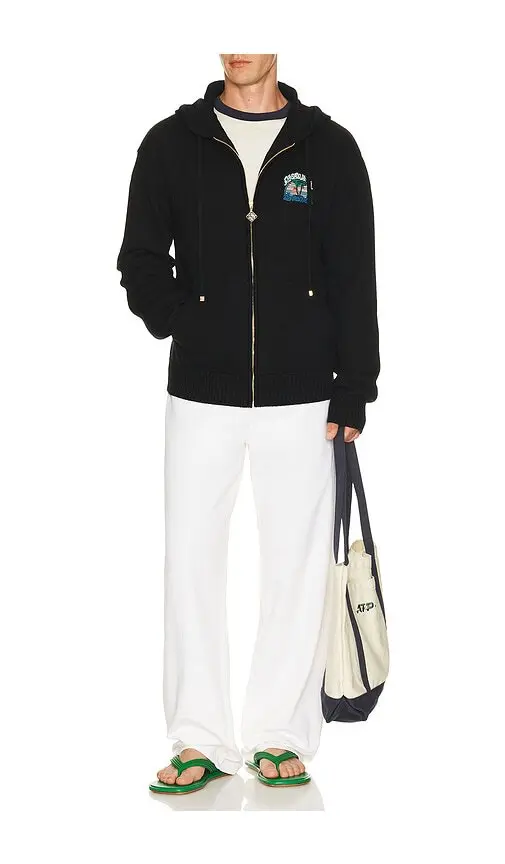 Casablanca Palm Tree Emblem Zip Up Hoodie In . Also - Black