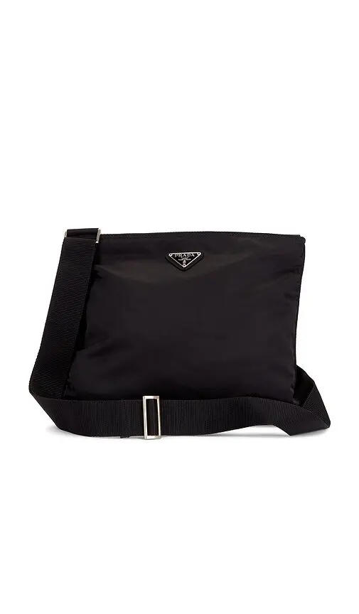 FWRD RENEW Prada Tessuto Flat Messenger Bag - Black