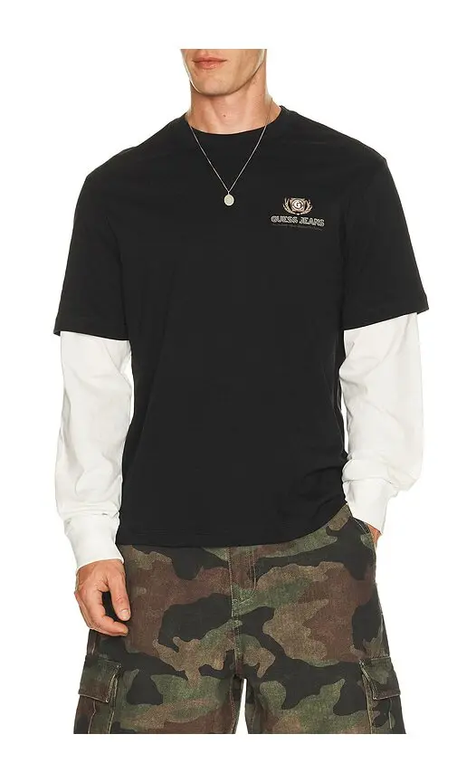 Guess Regular Fit Double Layer Tee In . Also - Black