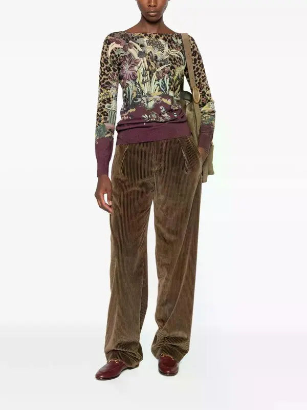 Etro Pleated Corduroy-texture Trousers - Brown