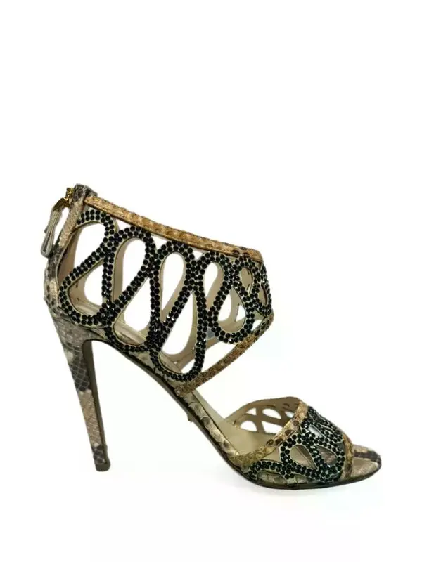 SERGIO ROSSI 2010s-2020s Embellished Snakeskin Sandals - Neutrals