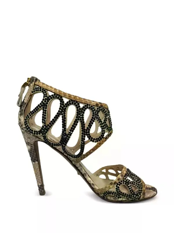 SERGIO ROSSI 2010s-2020s Embellished Snakeskin Sandals - Neutrals