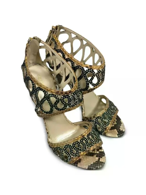 SERGIO ROSSI Embellished Snakeskin Sandals