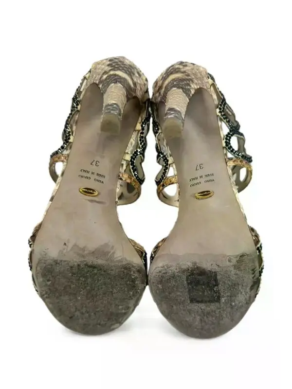 SERGIO ROSSI Embellished Snakeskin Sandals