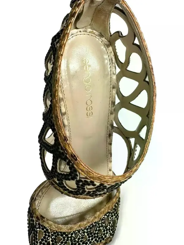 SERGIO ROSSI Embellished Snakeskin Sandals